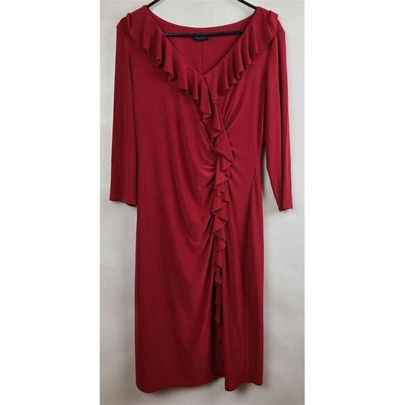 Chaps | Dresses | Chaps Womens Dress Red Ruffle | Poshmark